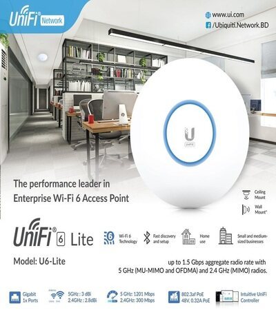 Ubiquiti U6-LR UniFi 6 Long-Range Wi-Fi 6 Wireless Access Point